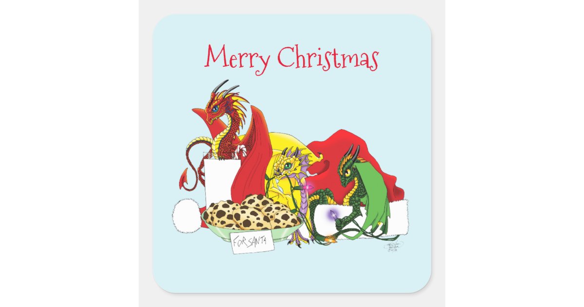 Santa Milk Cookies Dragons Square Sticker | Zazzle