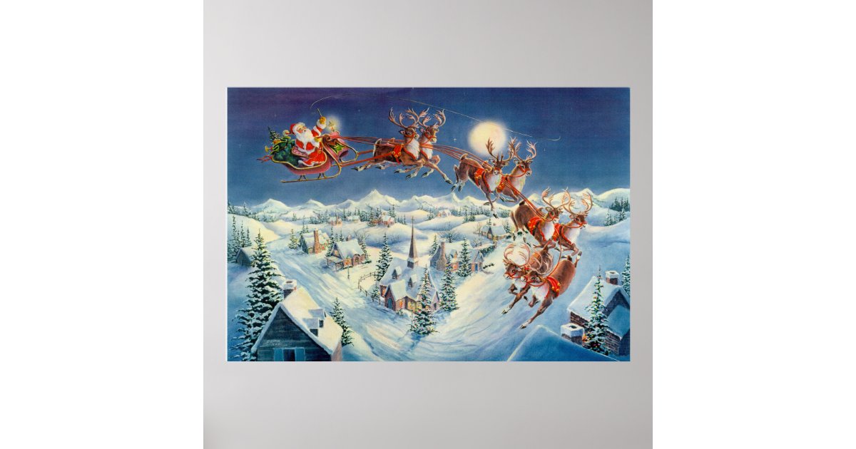SANTA & SLEIGH by SHARON SHARPE Poster | Zazzle