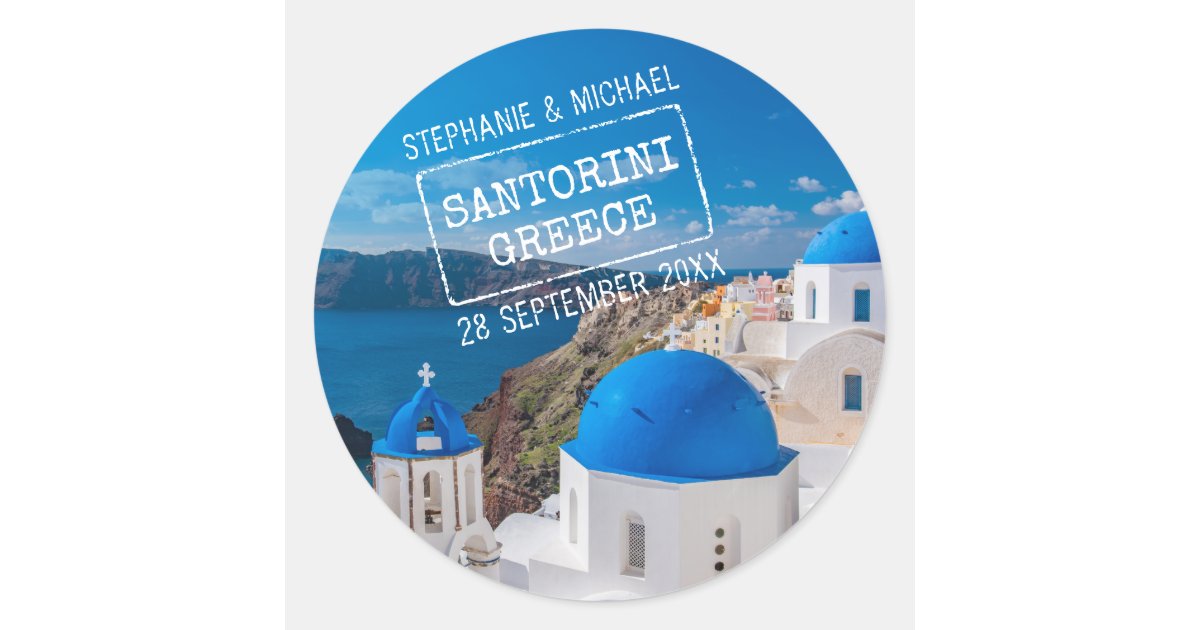 Santorini Greece Destination Custom Passport Stamp Classic Round ...