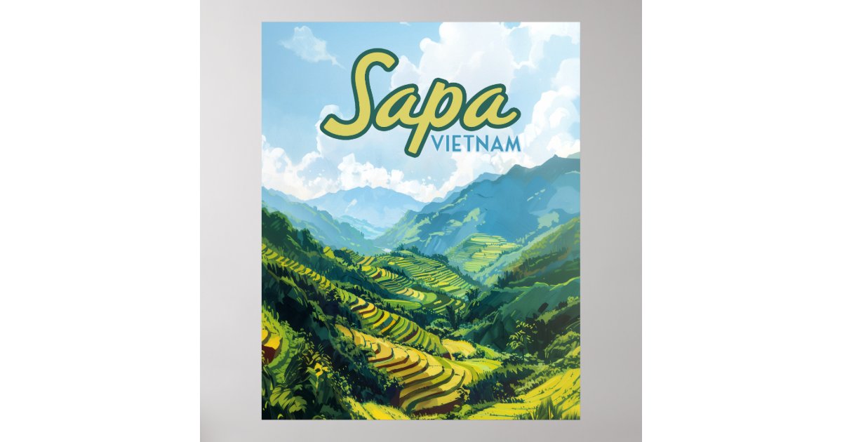 Sapa Vietnam Asia Rice Terraces Vintage Travel Poster | Zazzle