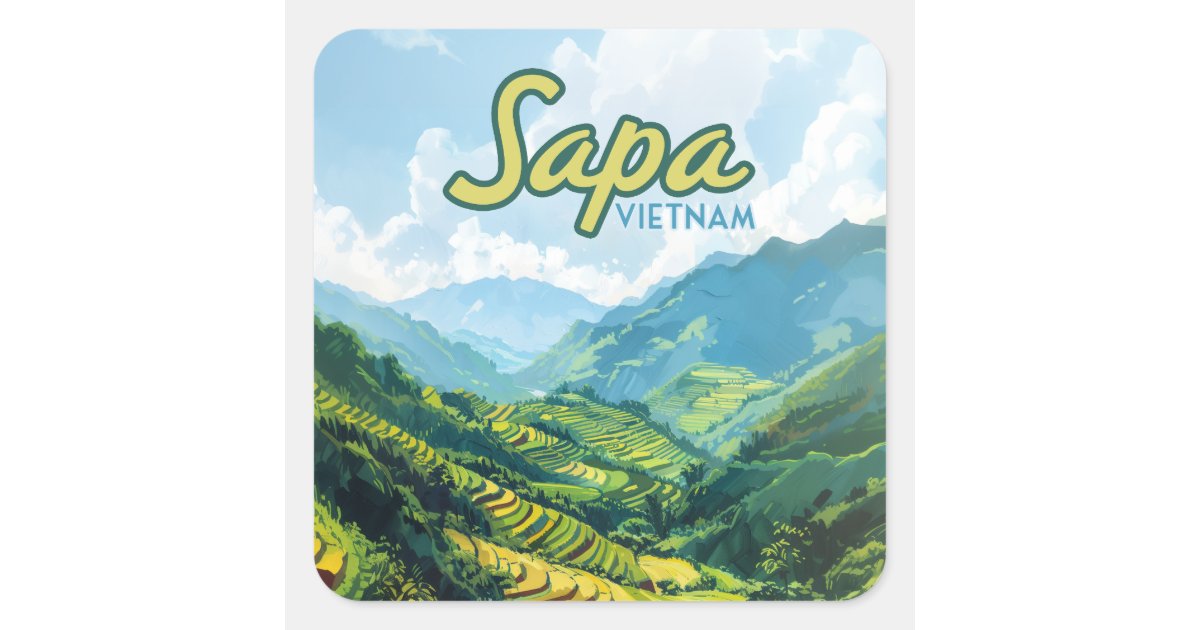 Sapa Vietnam Asia Rice Terraces Vintage Travel Square Sticker | Zazzle