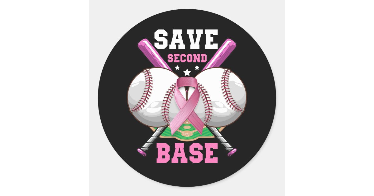 Save 2nd Base Baseball Breast Cancer Awareness Pin Classic Round ...