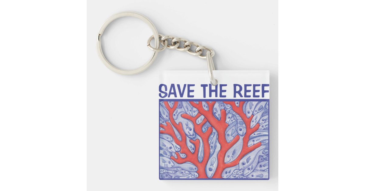 Save the Reef Happy Fish Square Keychain | Zazzle