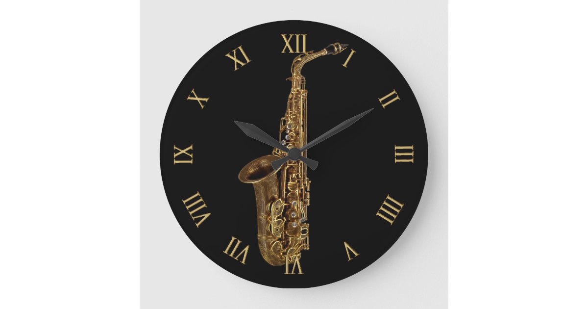 Saxophone Music-Themed Musician's Large Clock | Zazzle