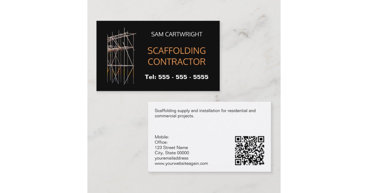Scaffolder QR Code Black White Orange Business Card | Zazzle