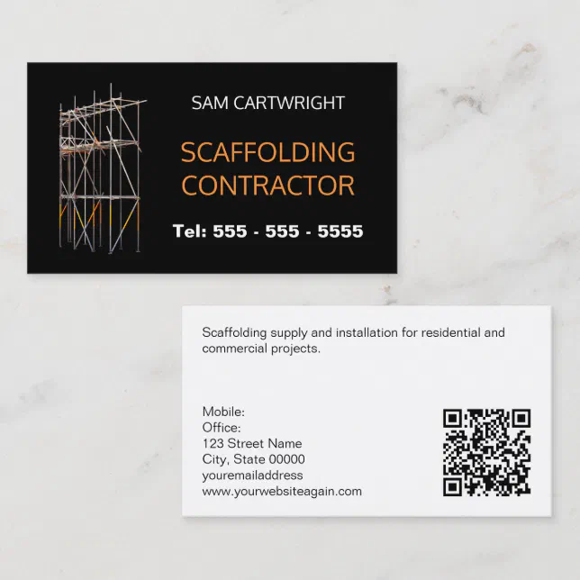 Scaffolder QR Code Black White Orange Business Card | Zazzle