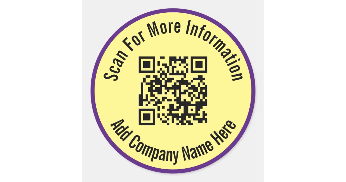 Scan for More Information Yellow & Purple QR Code Classic Round Sticker ...