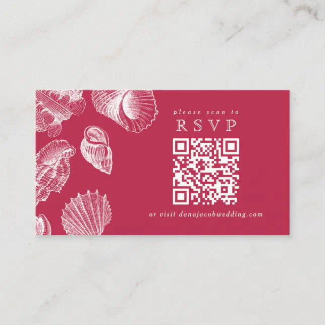 Scan QR Code VIva Magenta Nautical Seashell RSVP Enclosure Card | Zazzle