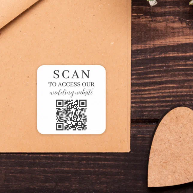 Scan To Access Wedding Website QR Code Square Sticker | Zazzle