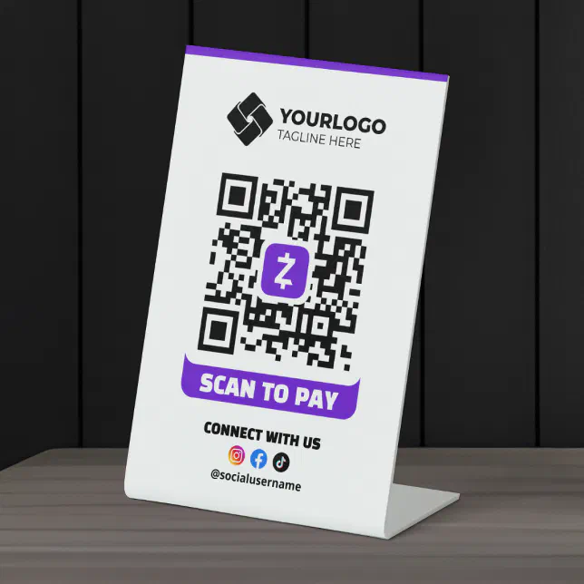 Scan to Pay QR Code Payment Zelle Logo Pedestal Sign | Zazzle
