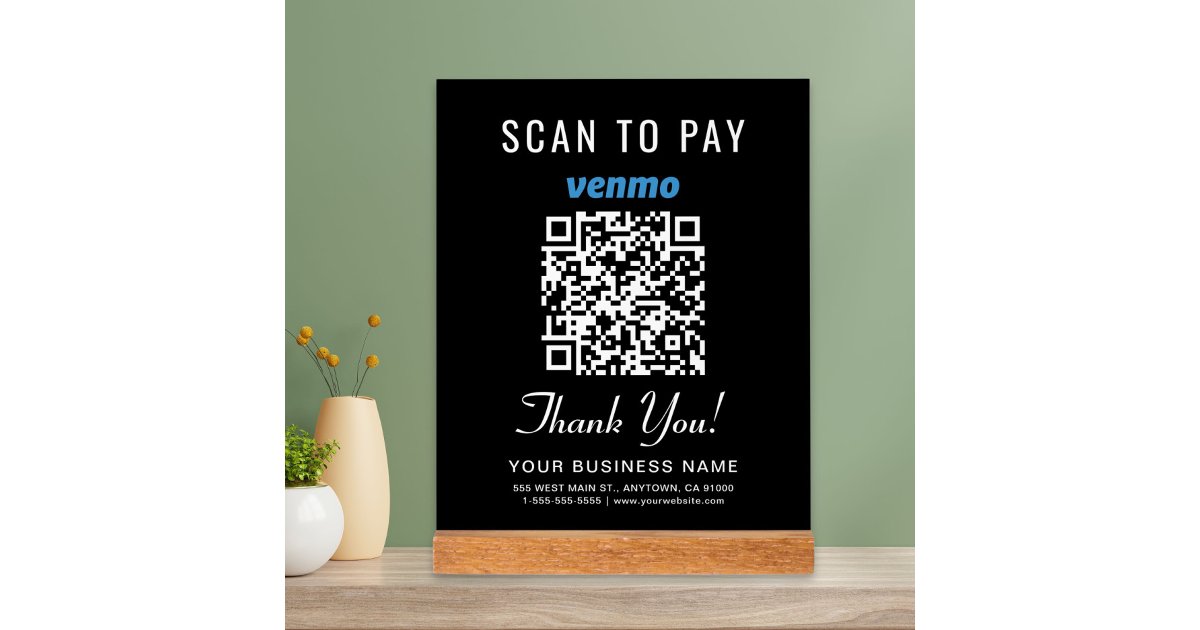 Scan to Pay Venmo QR Code Black Acrylic Sign | Zazzle