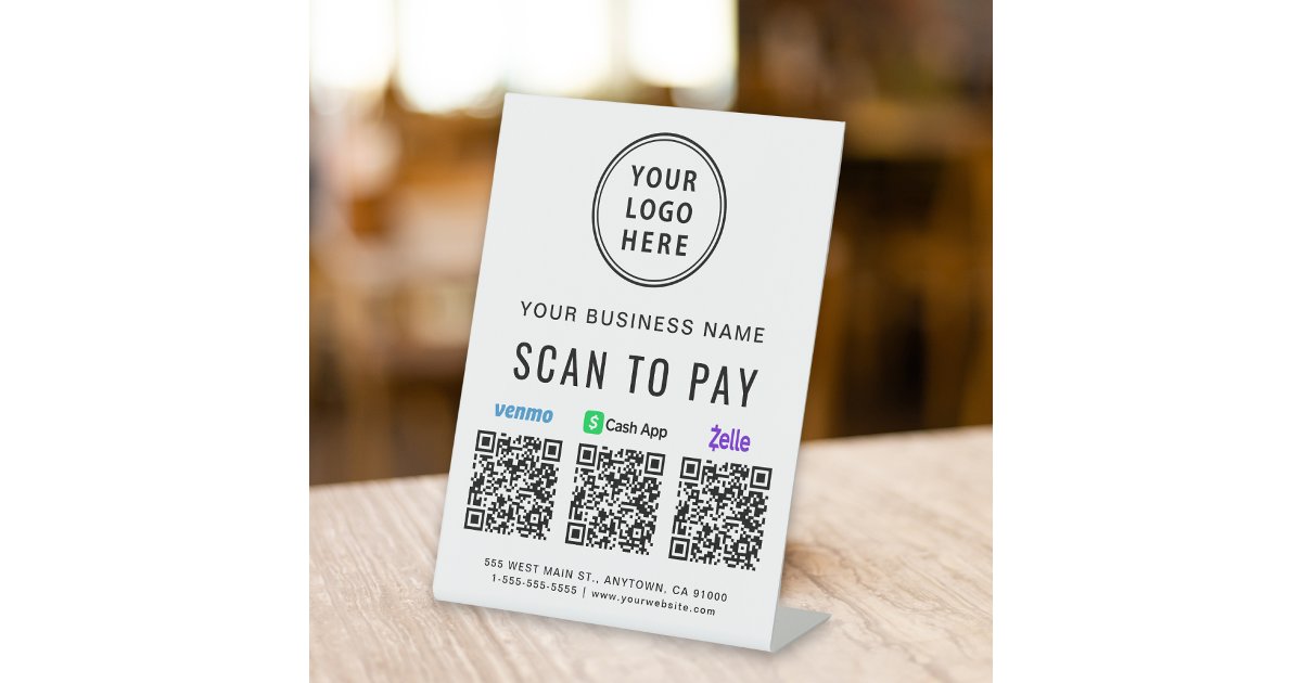 Scan to Pay Venmo Zelle CashApp QR Codes Logo Pedestal Sign | Zazzle