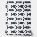 Scandinavian fish Navy Blue Wallpaper | Zazzle