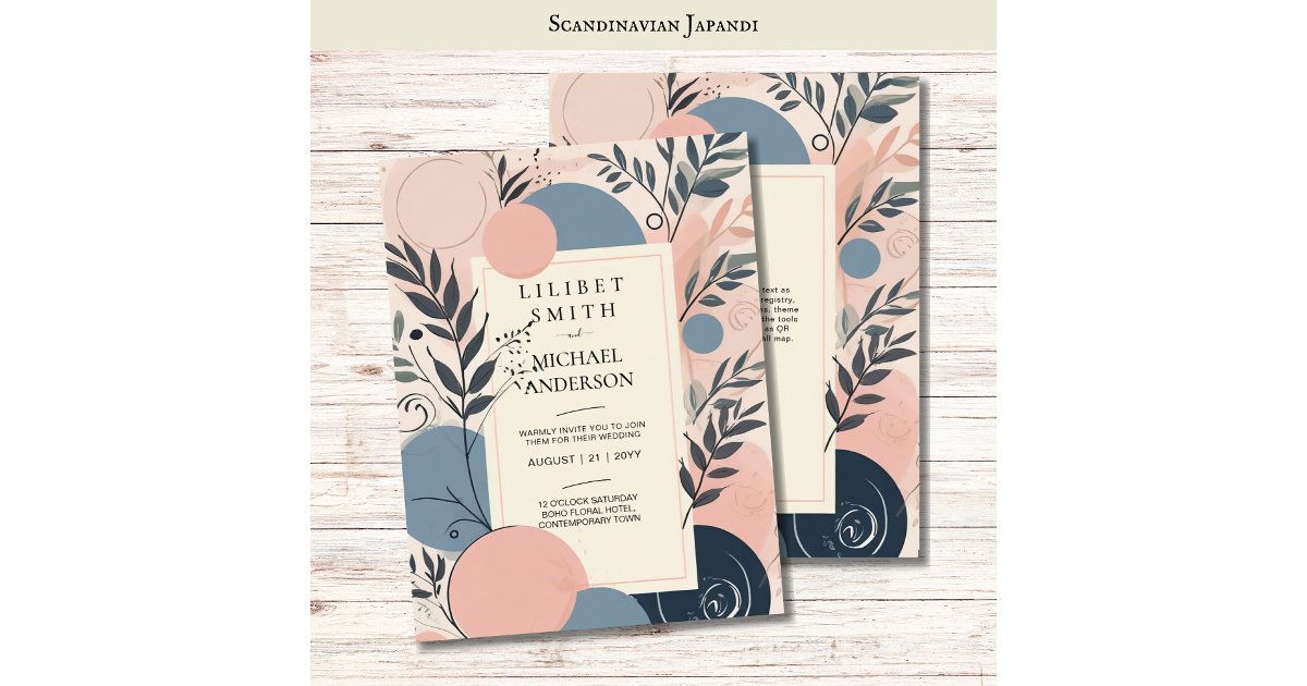 Scandinavian Japandi Wedding Theme Blush Blue Invitation | Zazzle