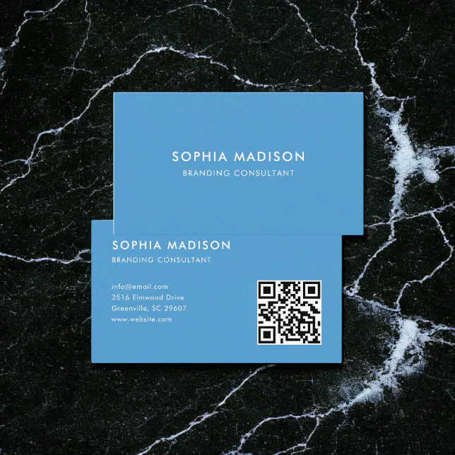 Scannable QR Code Minimalist Blue Business Card | Zazzle