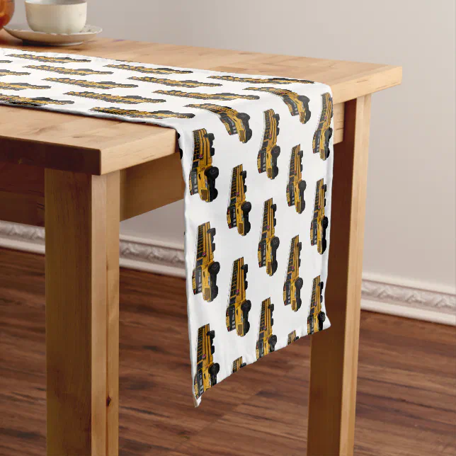 School bus cartoon illustration short table runner | Zazzle