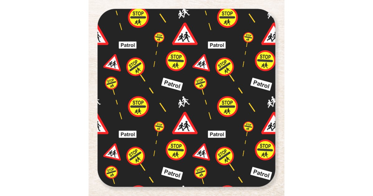 School Crossing Patrol Lollipop Road Signs Square Paper Coaster | Zazzle