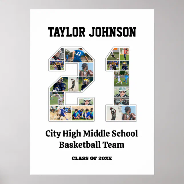 School Graduation Player Number 21 Photo Collage Poster | Zazzle
