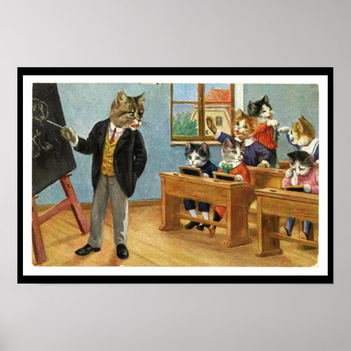 School Room Cat Teacher & Kittens Vintage Copy Poster | Zazzle.co.uk