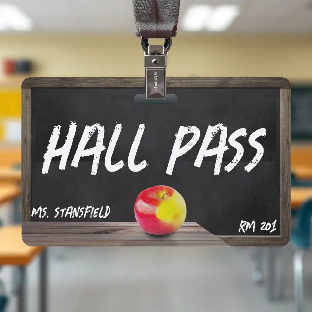 School Teacher Chalkboard Student Hall Pass ID Badge | Zazzle