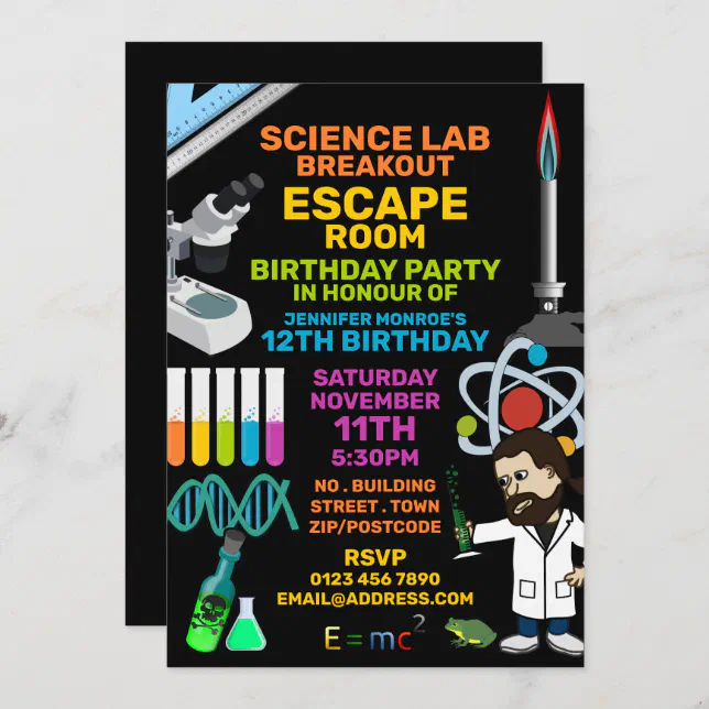 Science Lab Theme Escape Room, Birthday Party Invitation | Zazzle