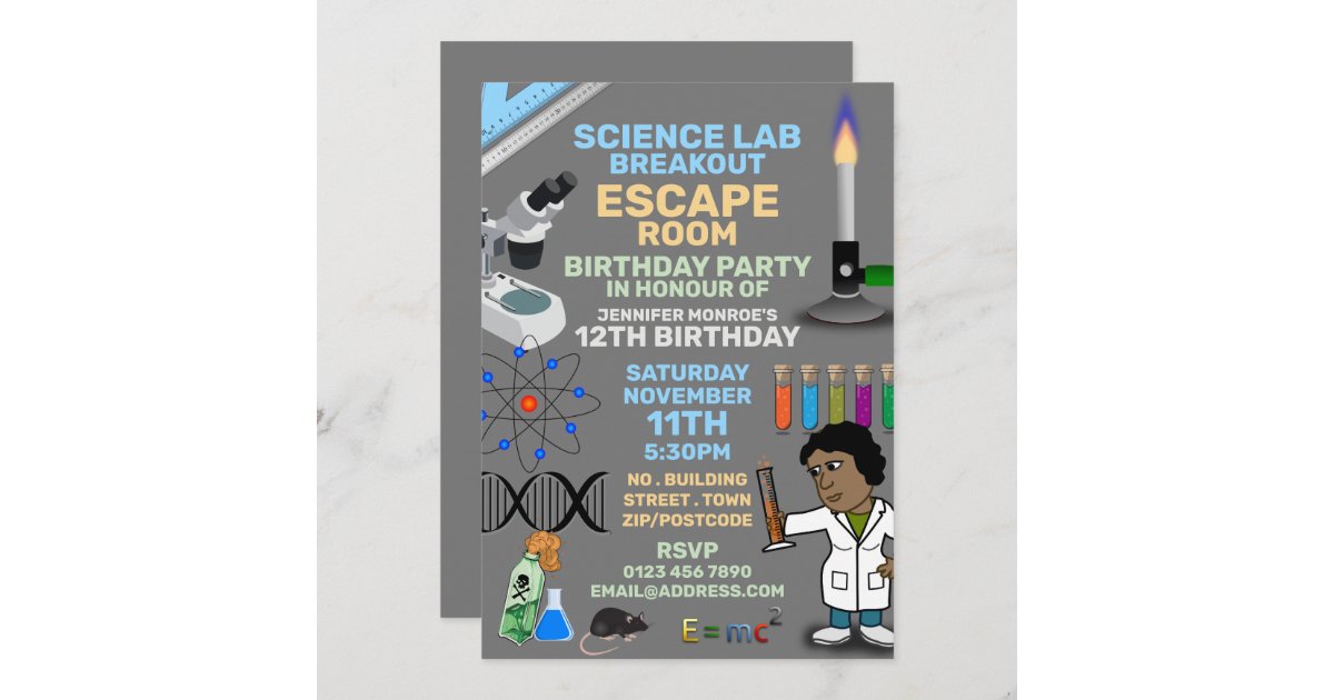 Science Lab Theme Escape Room, Birthday Party Invitation | Zazzle