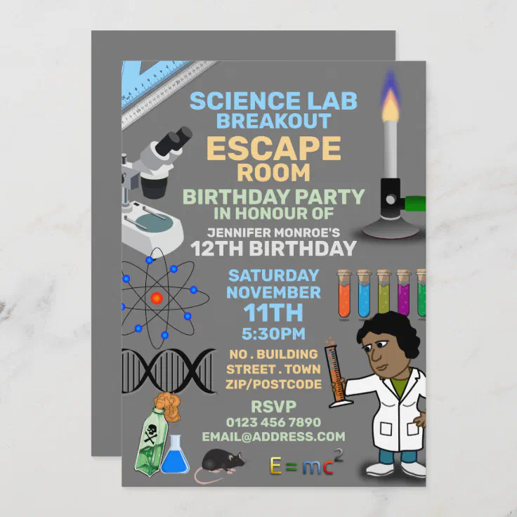 Science Lab Theme Escape Room, Birthday Party Invitation | Zazzle
