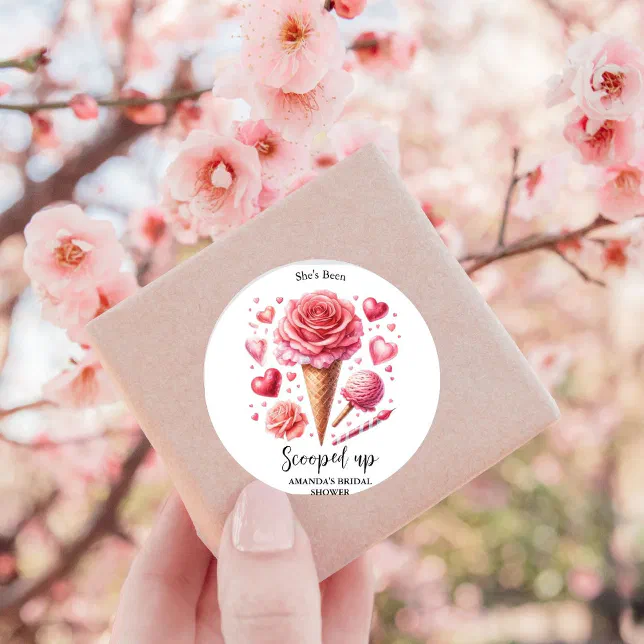 Scooped Up Watercolor Ice Cream Bridal Shower Classic Round Sticker ...