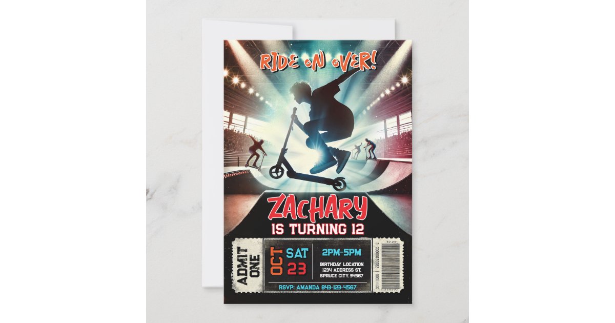 Scooter Birthday Invitation | Digital Skate Park | Zazzle