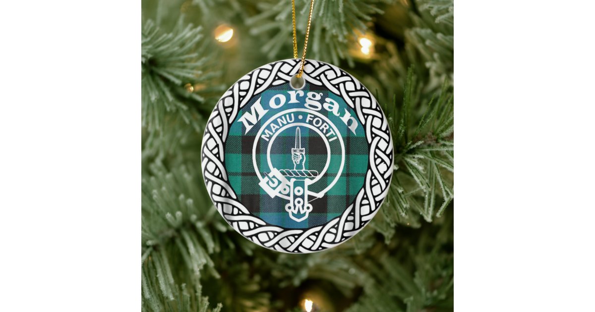 Scottish Clan Morgan Tartan and Crest Ceramic Tree Decoration | Zazzle