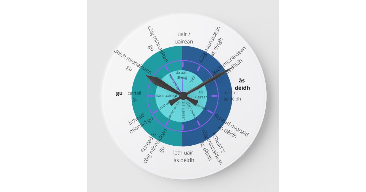 Scottish Gaelic time telling Large Clock | Zazzle
