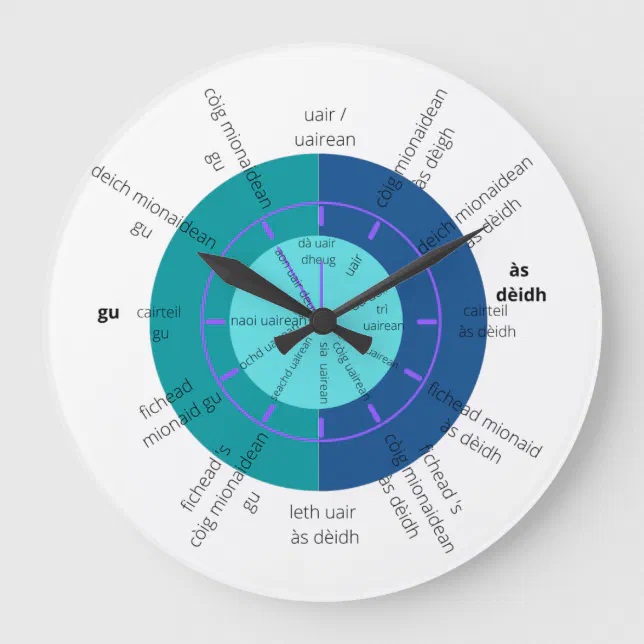 Scottish Gaelic time telling Large Clock | Zazzle