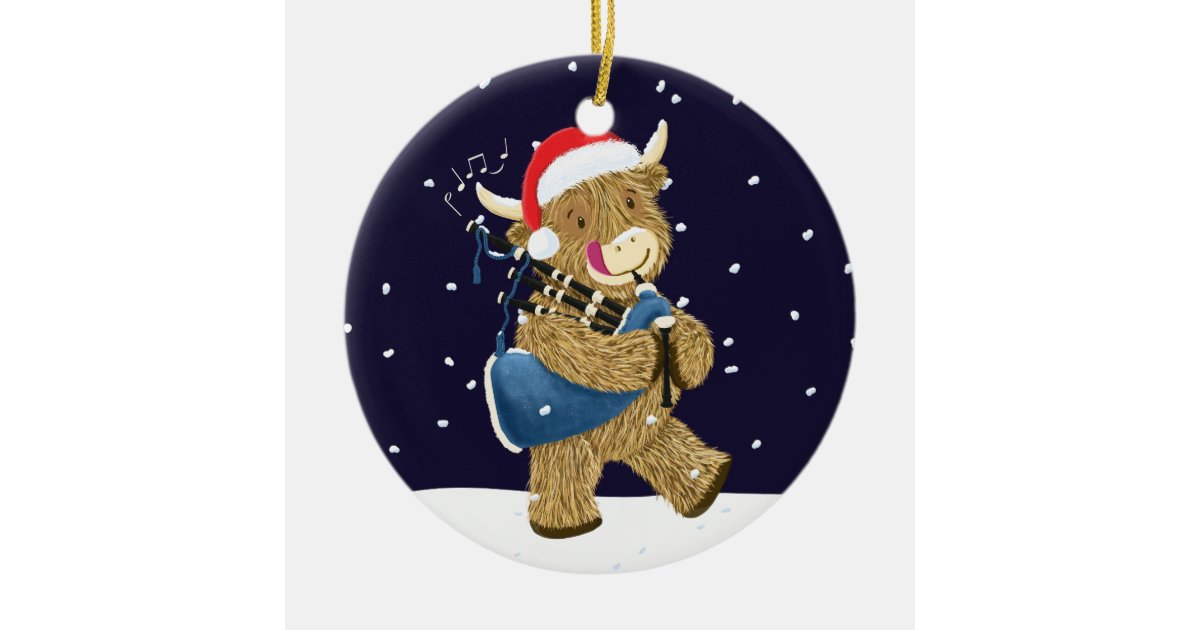 Scottish Highland Cow Christmas Piper Ceramic Tree Decoration | Zazzle