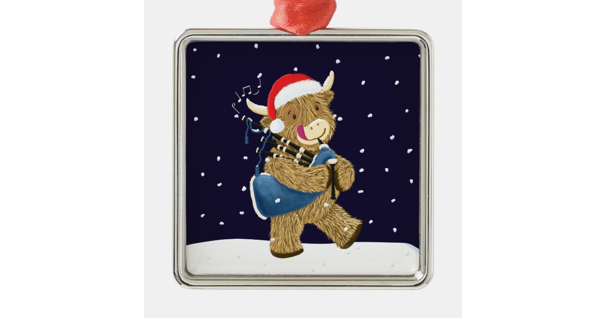 Scottish Highland Cow Christmas Piper Metal Tree Decoration | Zazzle
