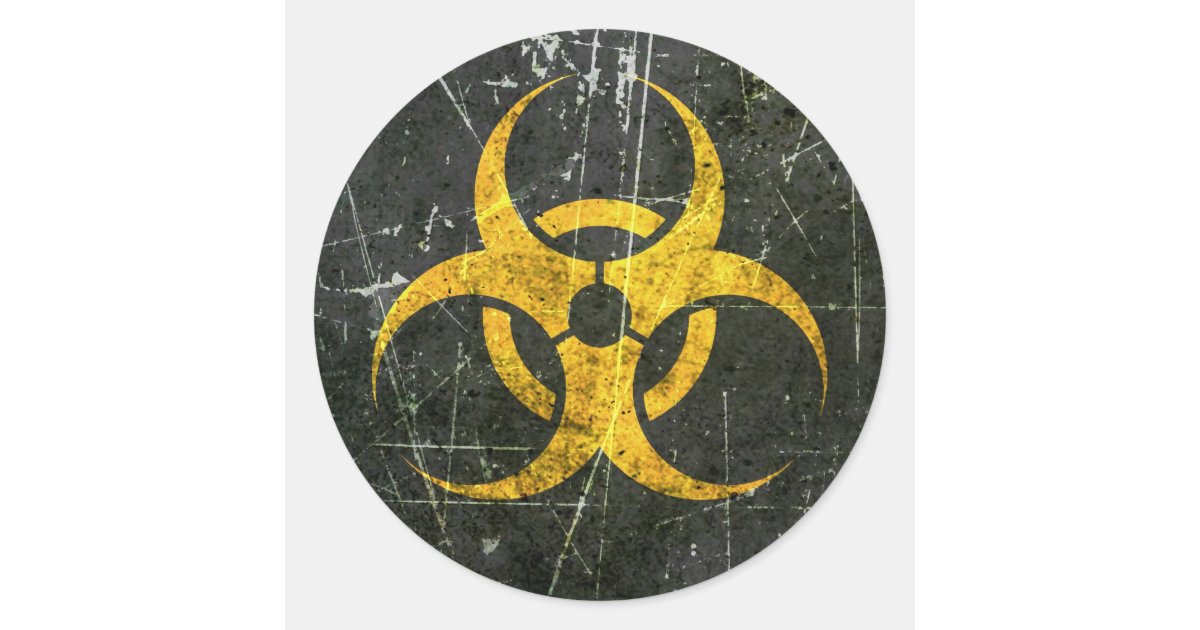 Scratched and Worn Yellow Biohazard Symbol Classic Round Sticker | Zazzle