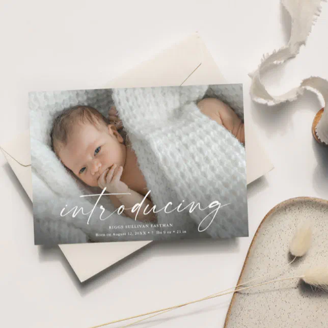 Script Introducing Baby Photo Thank You Card | Zazzle