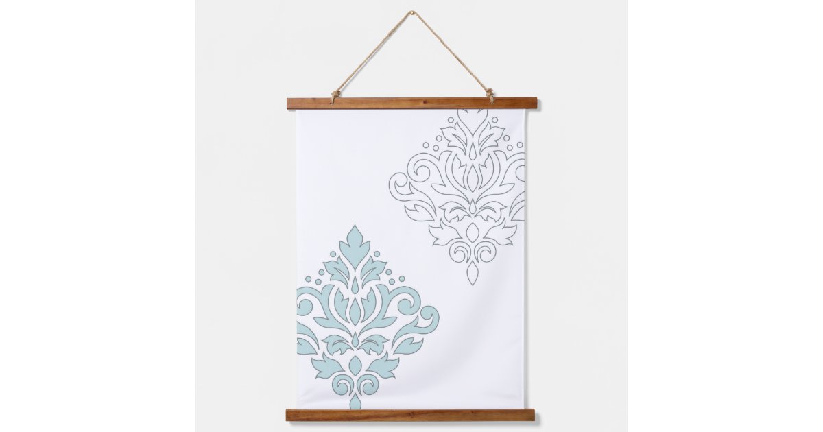 Scroll Damask Art I (line) Duck Egg Blue Grey Wt Hanging Tapestry | Zazzle