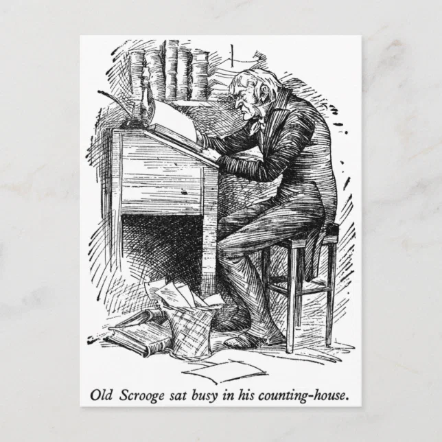 Scrooge at His Desk (with text) Postcard | Zazzle