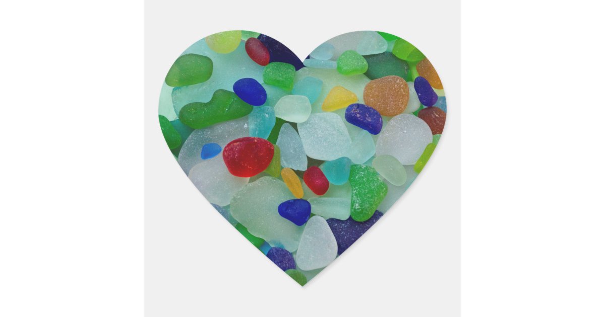 Sea glass, beach glass, heart stickers | Zazzle