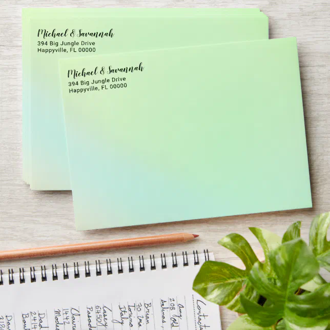 Sea Glass Green Gradient Return Address Template Envelope | Zazzle