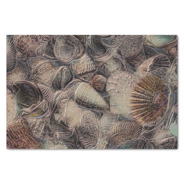 Sea Shells Vintage Metallic Ocean Beach Decoupage Tissue Paper | Zazzle ...