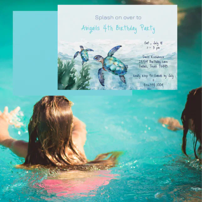 Sea Turtle Kid's Birthday Party Invitation | Zazzle
