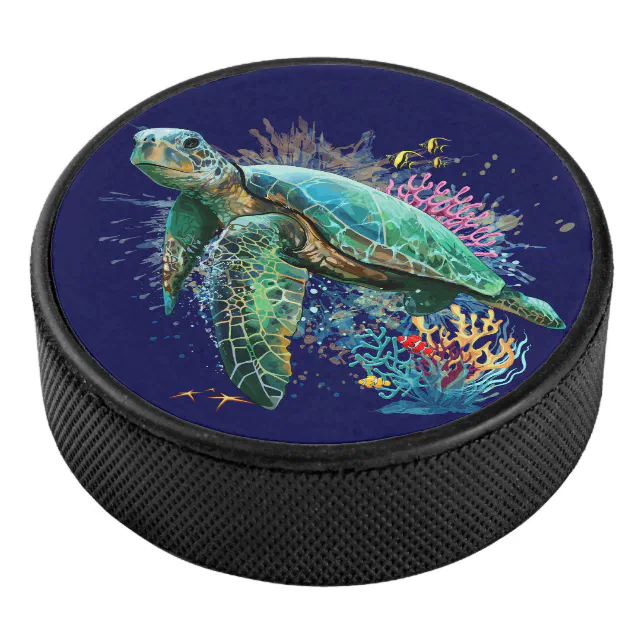 Sea turtle underwater watercolor Style Hockey Puck | Zazzle