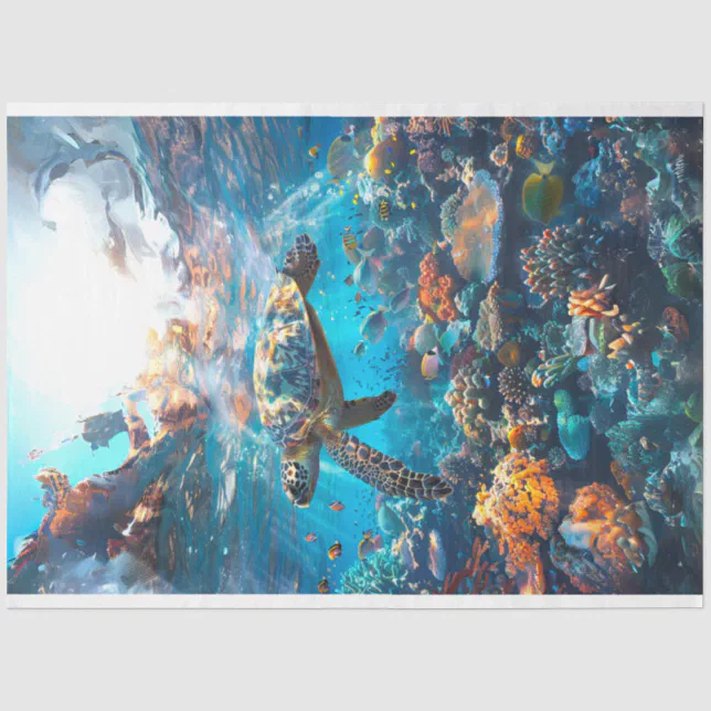 Sea Turtle Vibrantly Coloured #2 Decoupage Tissue Paper | Zazzle