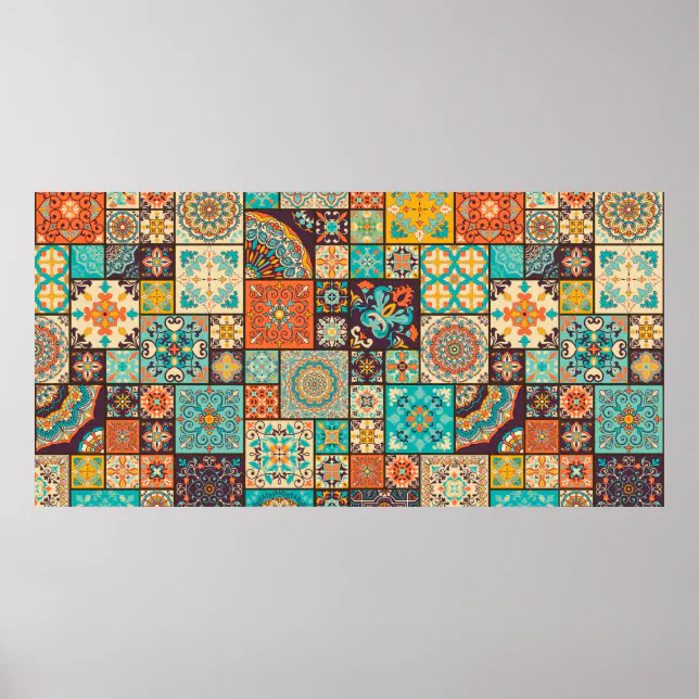 Seamless colourful patchwork tile with Islam, Arab Poster | Zazzle