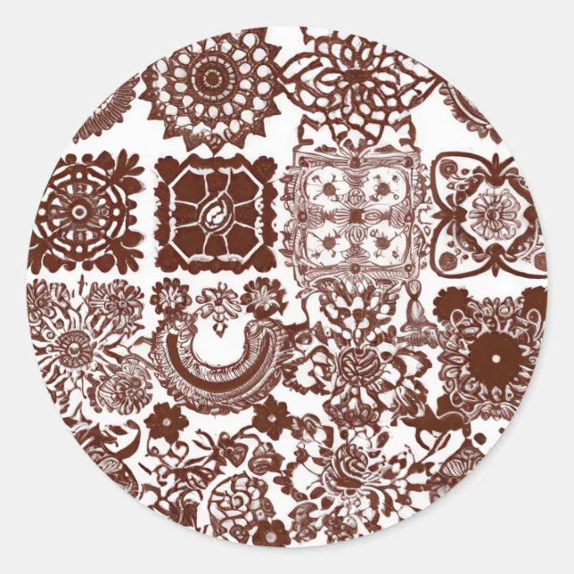 Seamless Henna Mehndi Design Classic Round Sticker | Zazzle