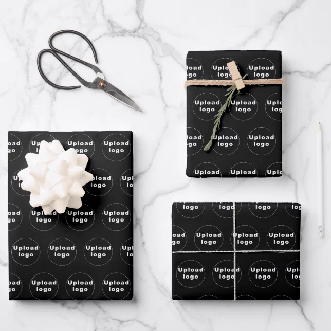 Seamless Pattern of Business Logo on Black Wrapping Paper Sheet | Zazzle
