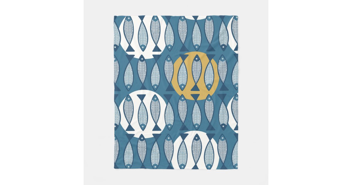 Seamless pattern with blue fish inspired by scandi fleece blanket | Zazzle