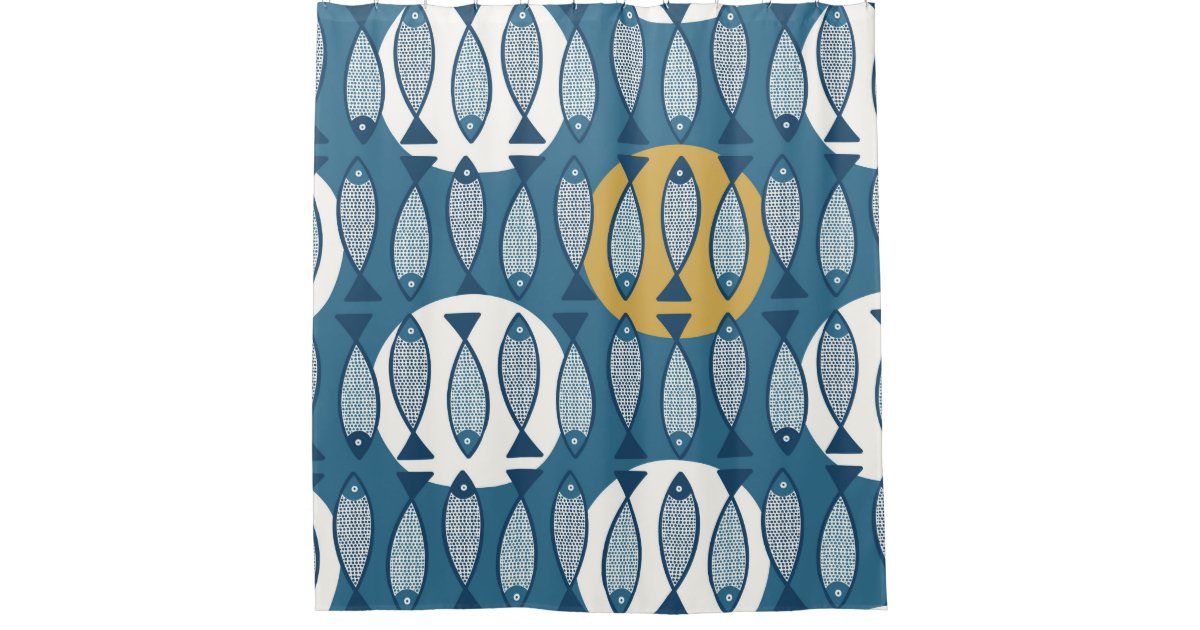 Seamless pattern with blue fish inspired by scandi shower curtain | Zazzle