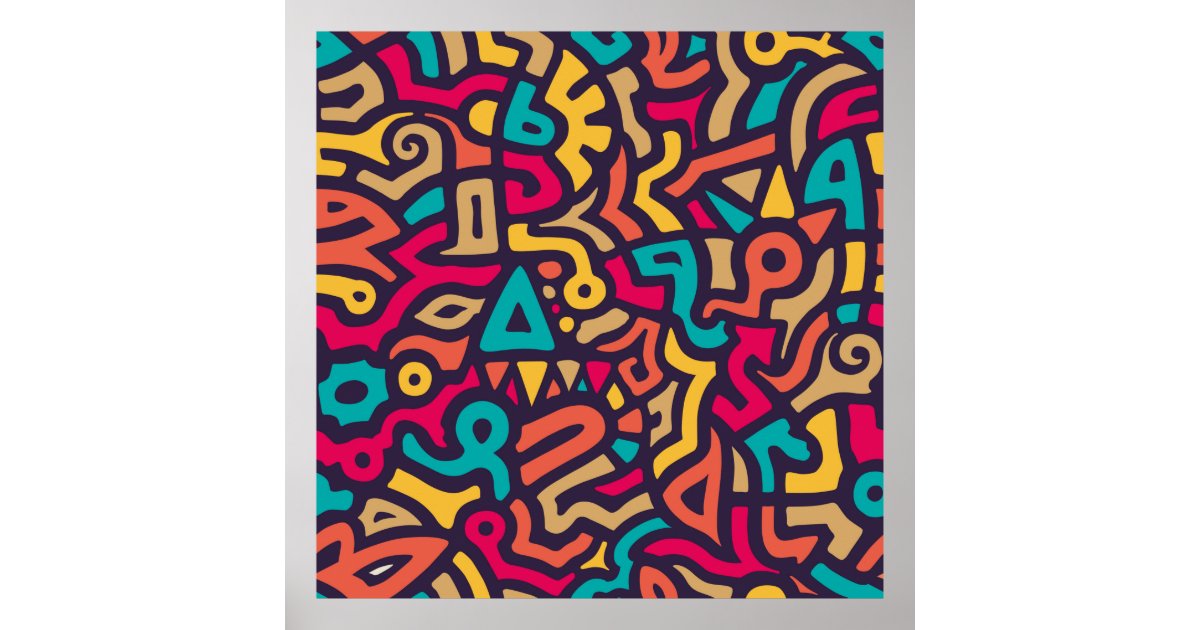 Seamless Pattern with Graffiti Curve Shapes. Mix o Poster | Zazzle